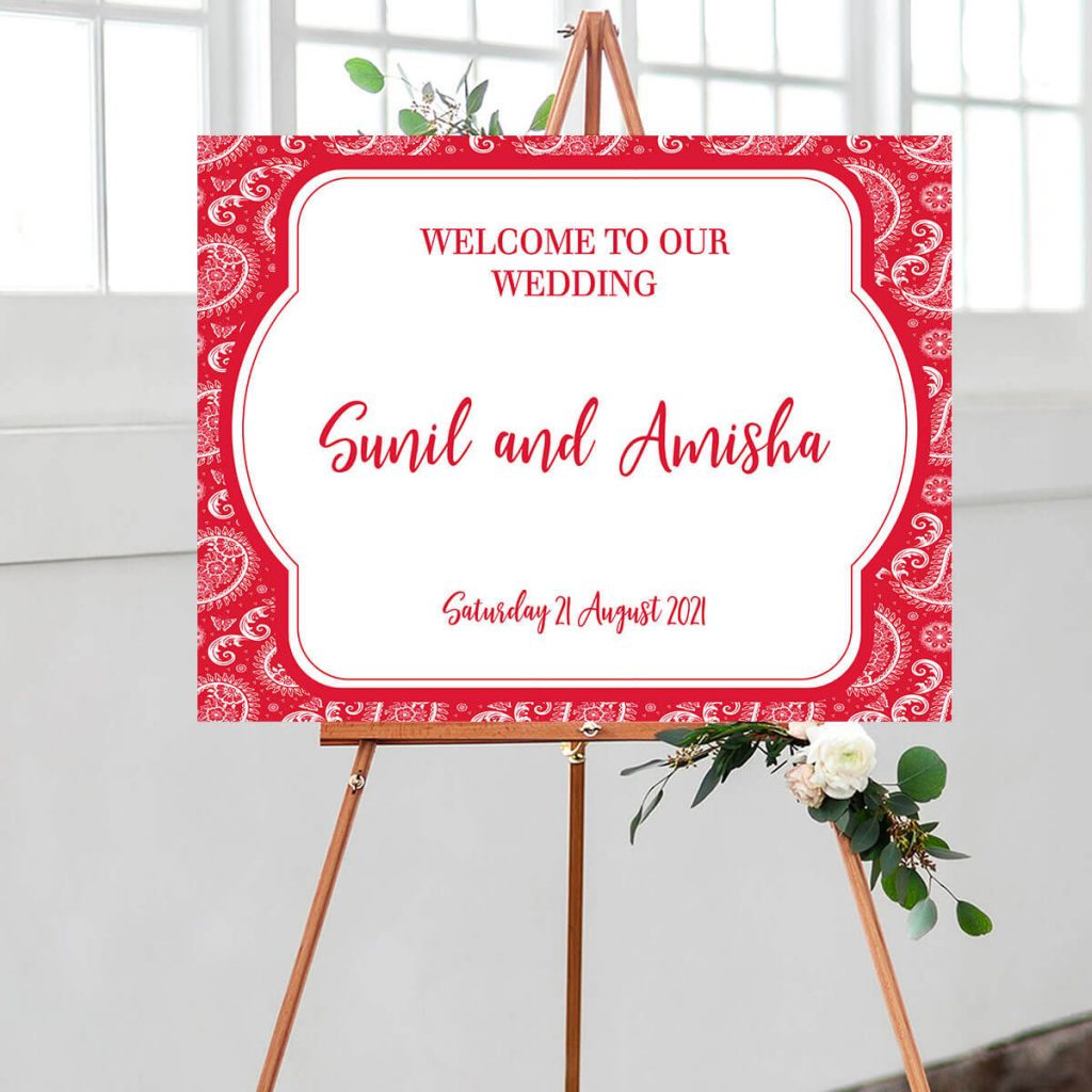 Paisley Wedding Welcome Sign, Red – 1