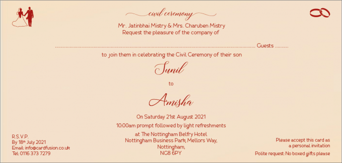 Civil Ceremony Invitation Wordings and Templates - CardFusion