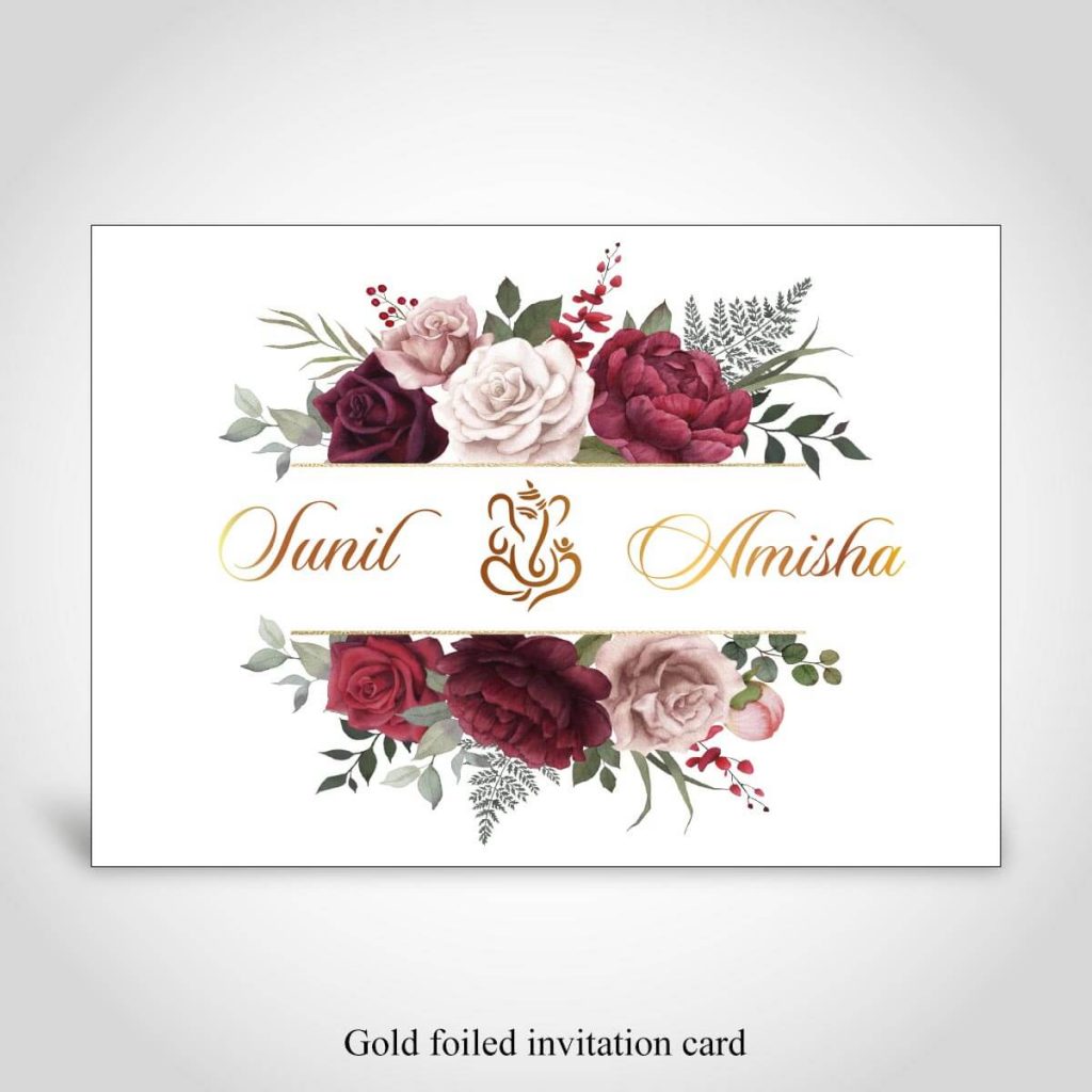 Gold foiled Hindu wedding card with Floral Border, A5 size | CardFusion