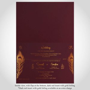 Gold foiled Red Hindu Wedding Card with Intricate Lace Crame