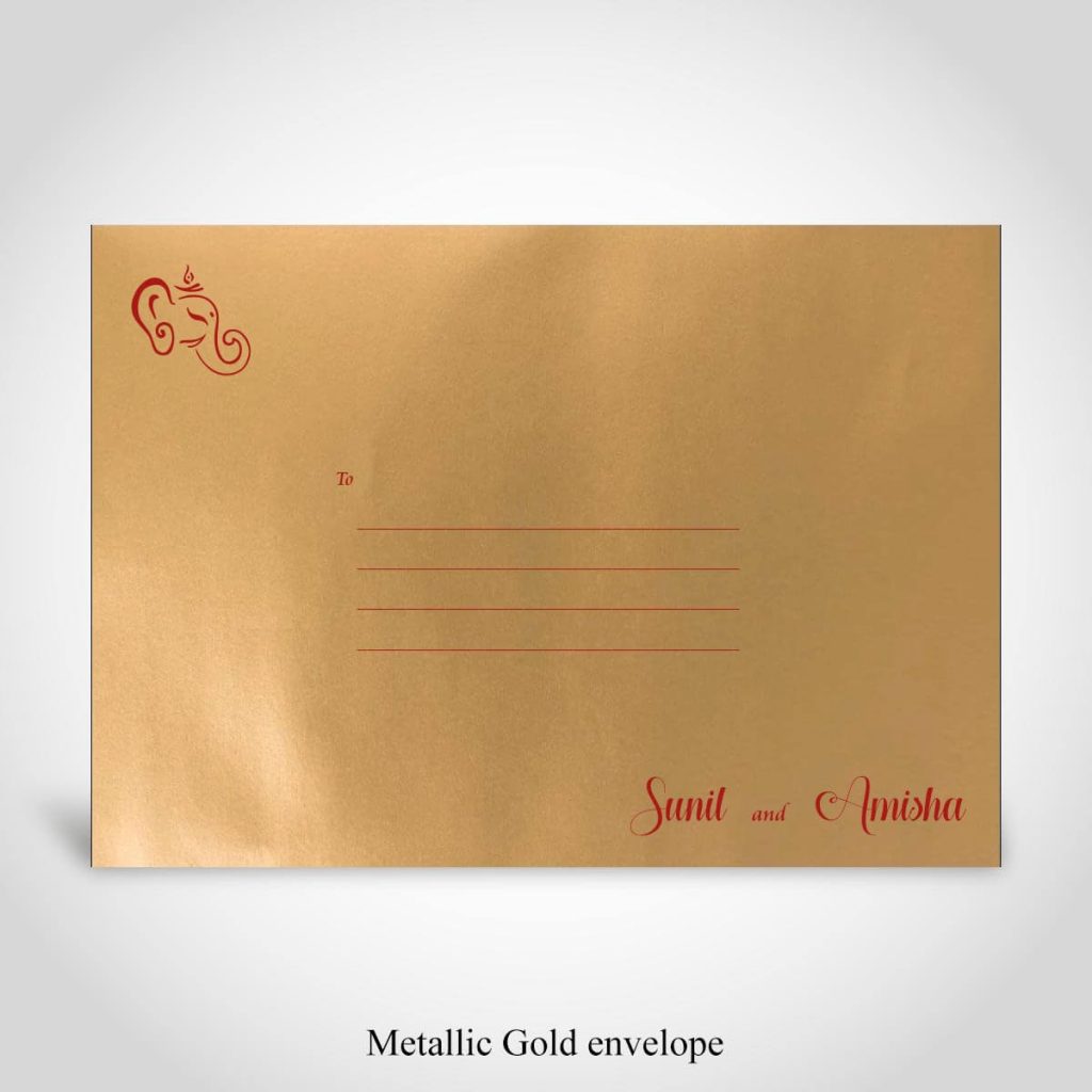 Exquisite Hindu Wedding Invitation with Gold Foiled Ganeshji