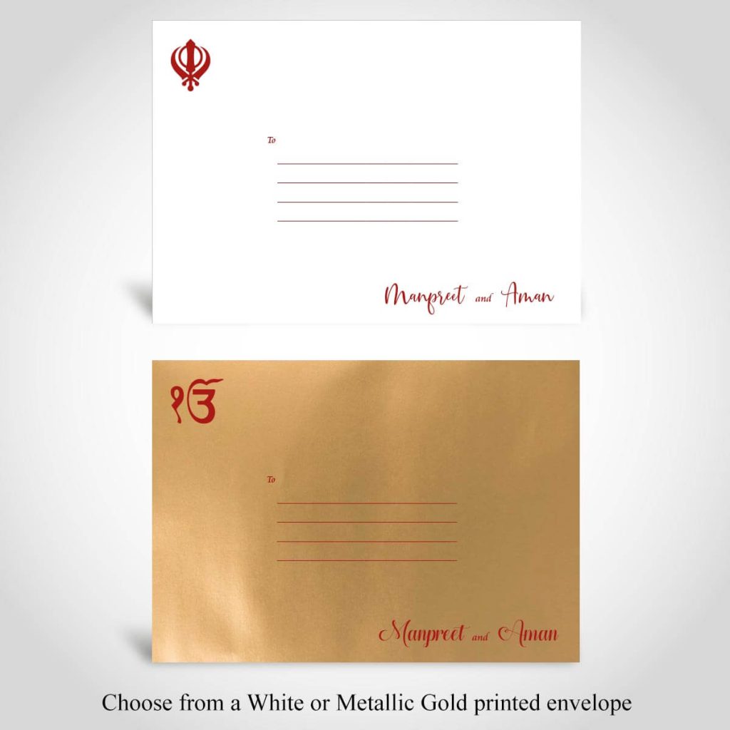 Punjabi Sikh Wedding Card: Gold Foil Anand Karaj Design